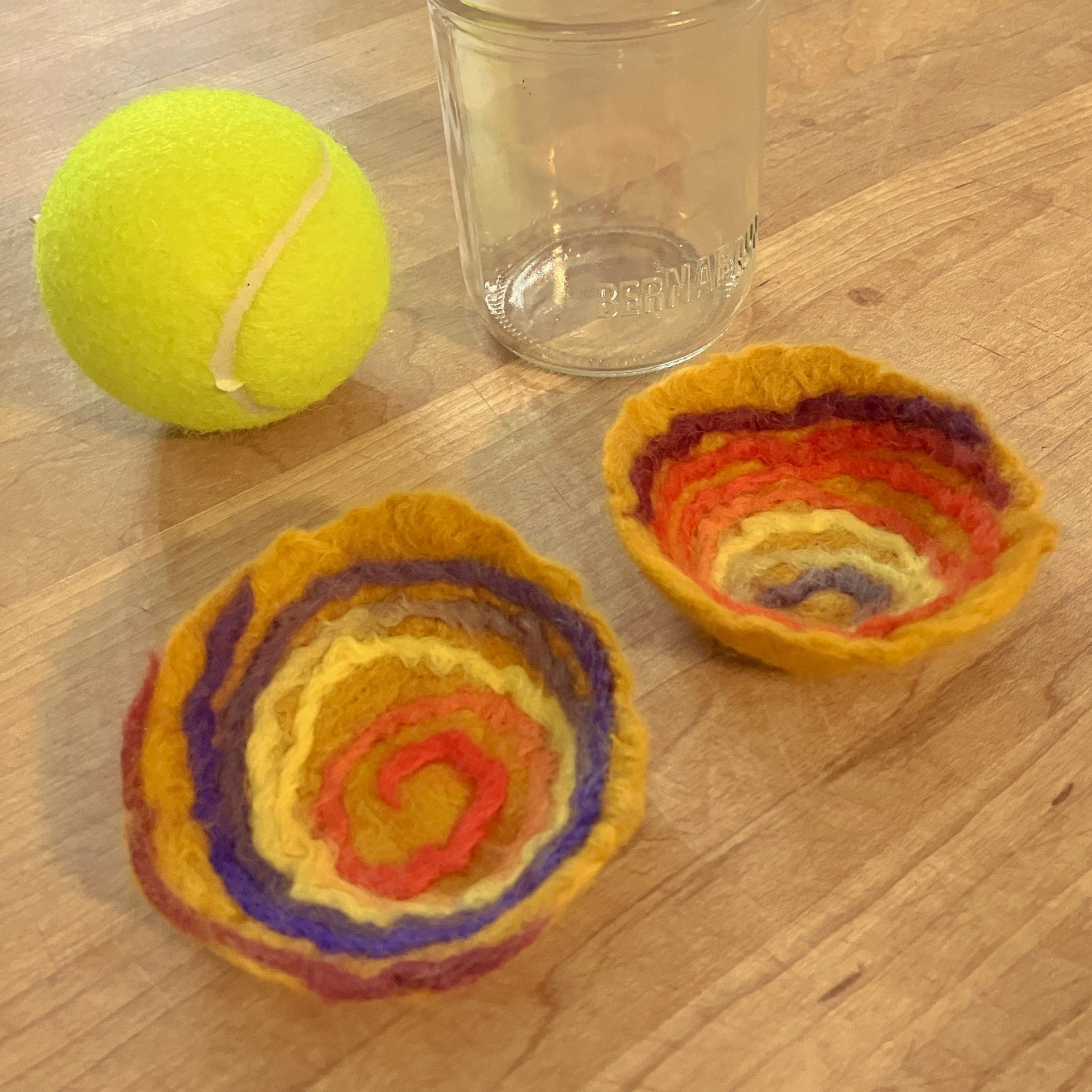 Experiment: Wet felting on a tennis ball - Curious Crone